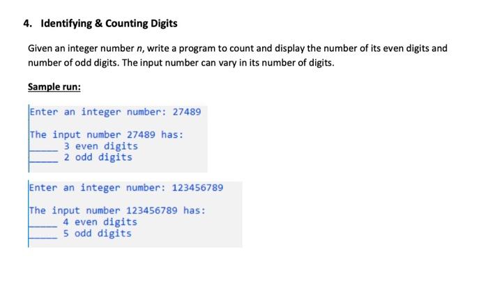 Solved 4. Identifying & Counting Digits Given an integer | Chegg.com