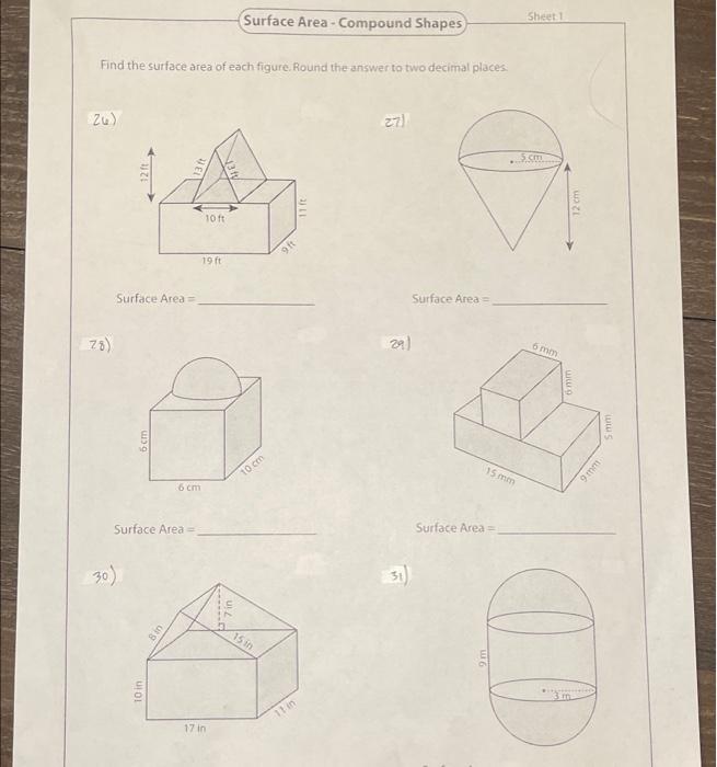 Solved Surface Area - Compound Shapes Sheet1 Find the | Chegg.com