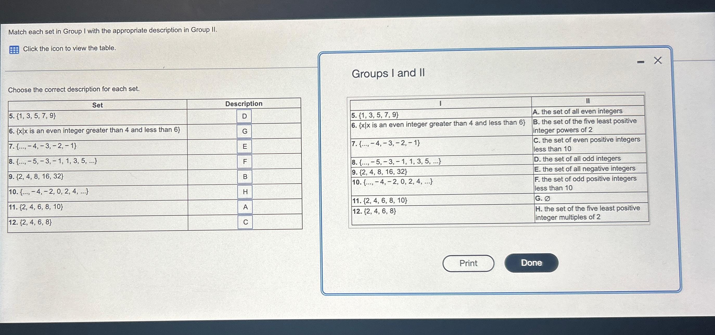 Solved Match each set in Group I with the appropriate | Chegg.com