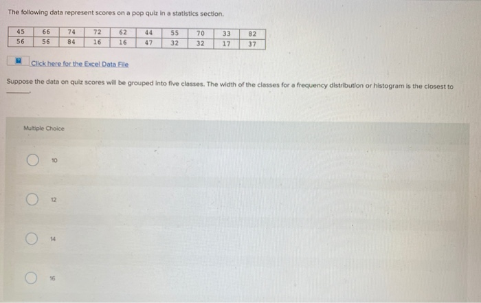 Solved The following data represent scores on a pop quiz in | Chegg.com
