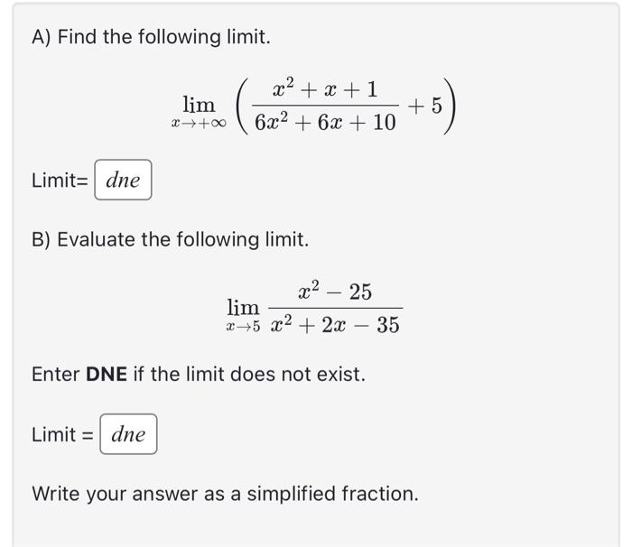 Solved A) Find the following limit. | Chegg.com