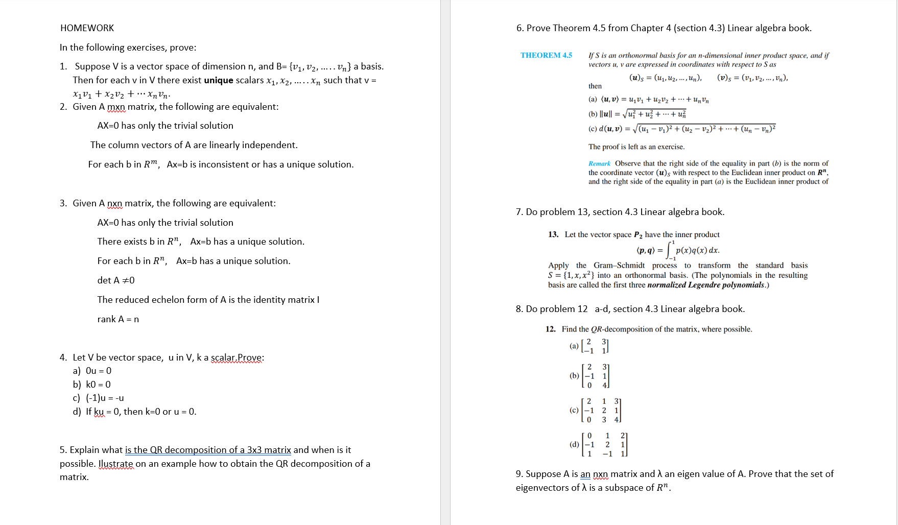 Solved HOMEWORKIn the following exercises, prove:Suppose V | Chegg.com