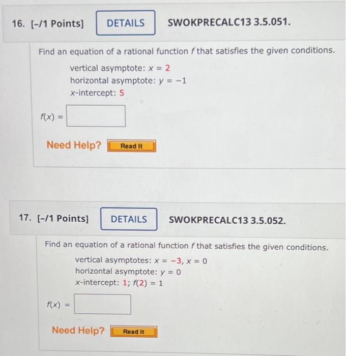 Solved Find an equation of a rational function f that | Chegg.com