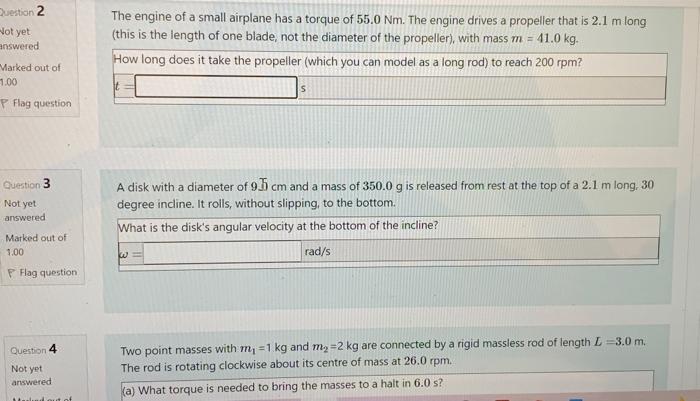 Solved The engine of a small airplane has a torque of | Chegg.com