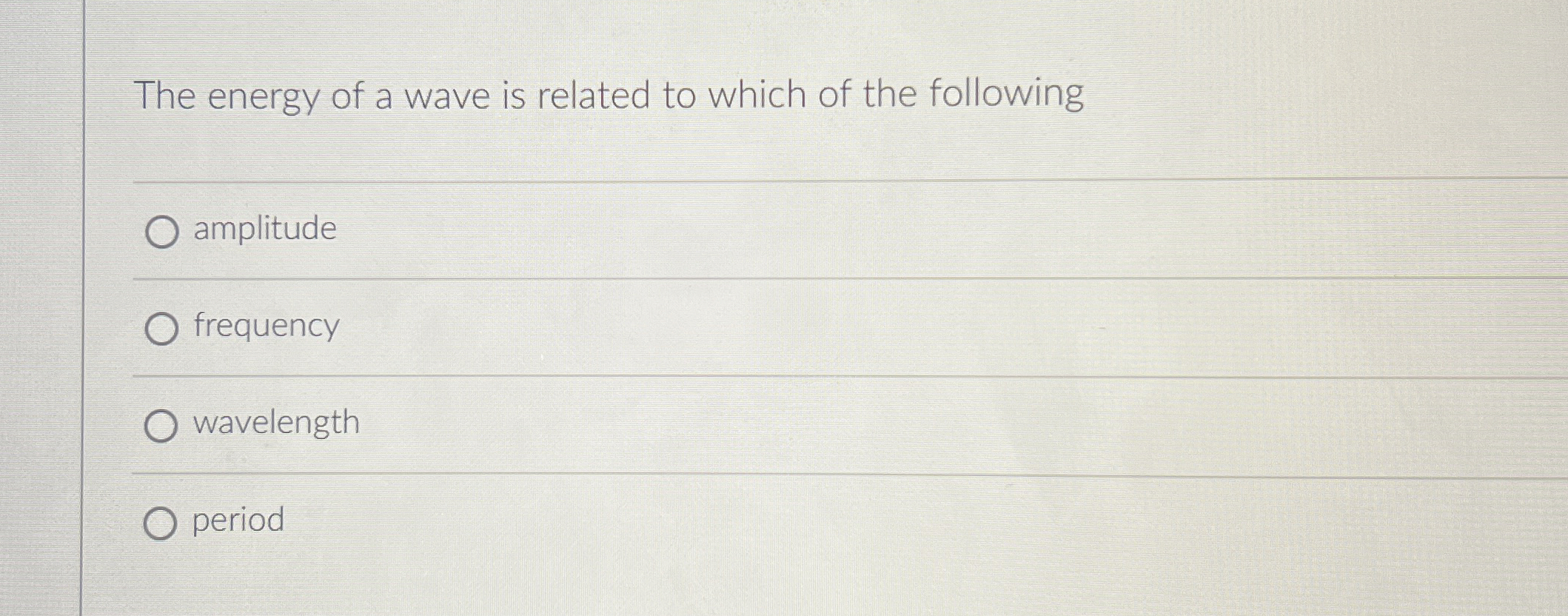 Solved The energy of a wave is related to which of the | Chegg.com
