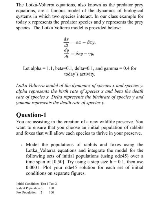 Solved The Lotka-Volterra equations, also known as the | Chegg.com