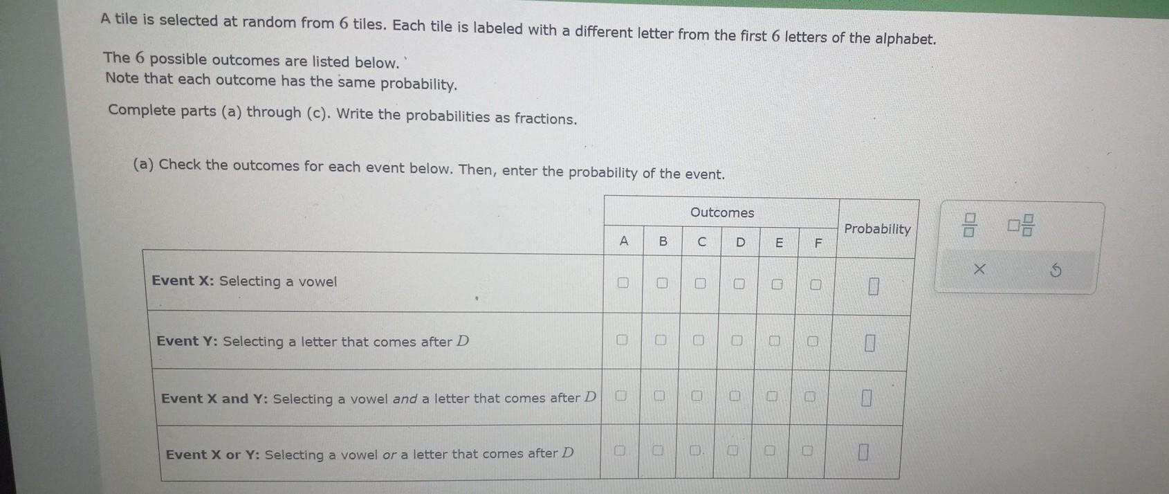 Solved A tile is selected at random from 6 tiles. Each tile | Chegg.com