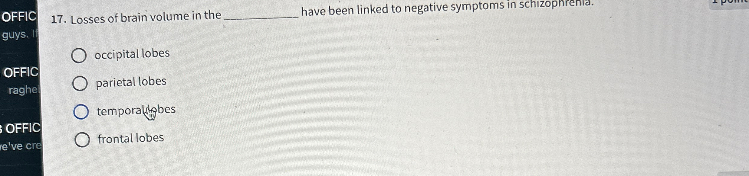 Solved Losses of brain volume in the ﻿have been linked to | Chegg.com