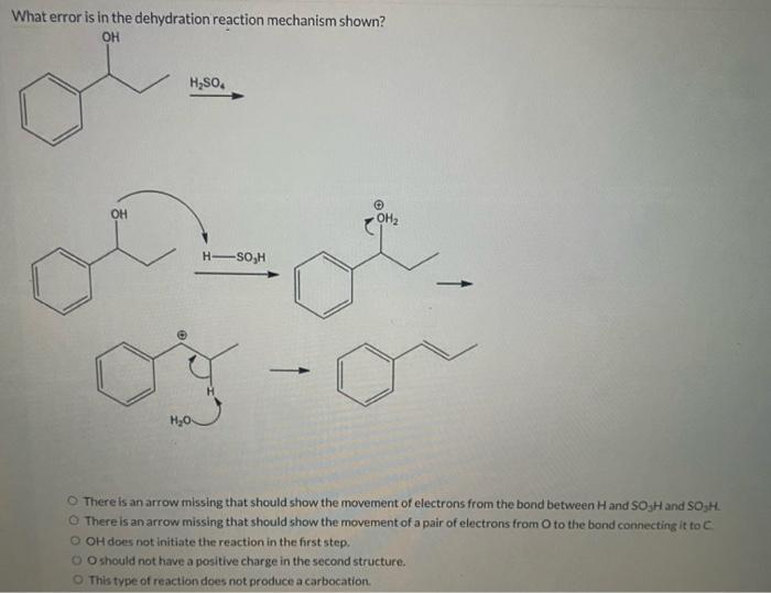Solved What error is in the dehydration reaction mechanism | Chegg.com