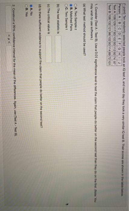 Solved (1 point) Ten randomly selected people took an IQ | Chegg.com