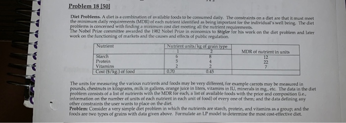 Solved Problem 18 150] Diet Problems. A diet is a | Chegg.com