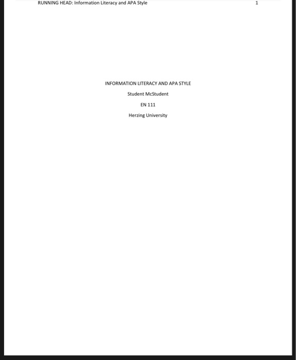 RUNNING HEAD: Information Literacy and APA Style | Chegg.com