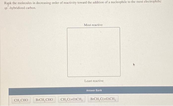 Solved Rank the molecules in decreasing order of reactivity | Chegg.com