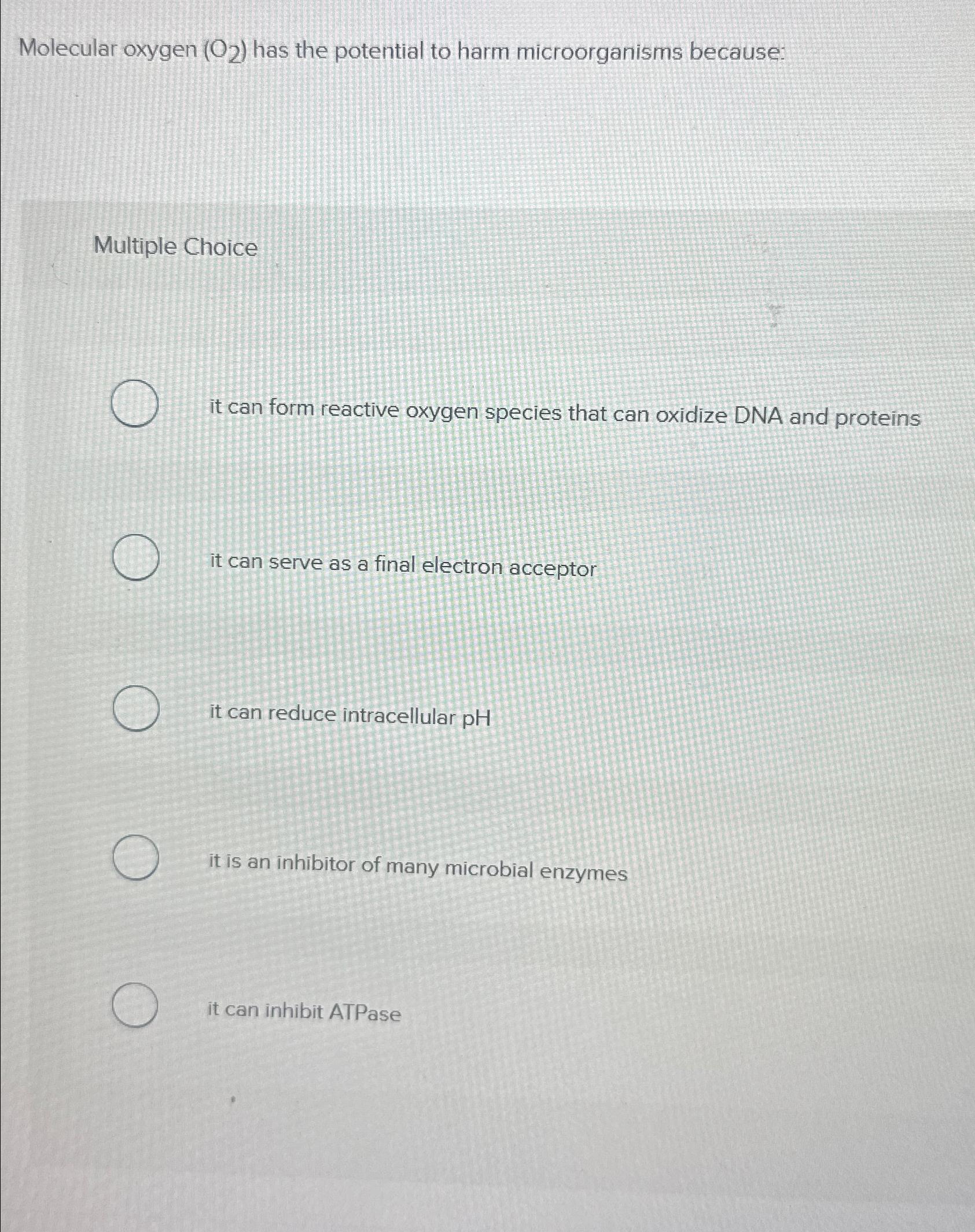 Solved Molecular oxygen (O2) ﻿has the potential to harm | Chegg.com