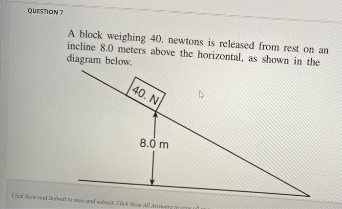Solved QUESTION 7 A block weighing 40. newtons is released | Chegg.com