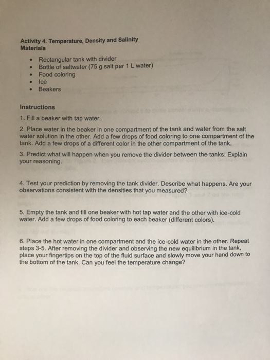Solved Activity 4. Temperature, Density and Salinity | Chegg.com