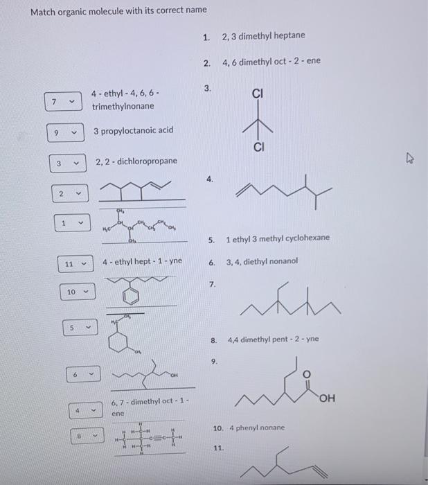 Solved Match organic molecule with its correct name 1. 2,3 | Chegg.com