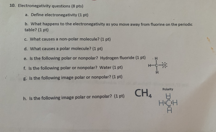 Solved 10. Electronegativity questions (8 pts) a. Define | Chegg.com