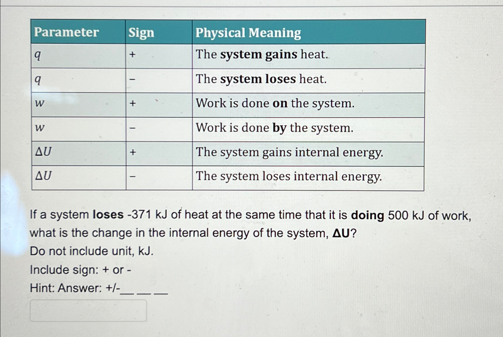 Solved \table[[Parameter,Sign,Physical Meaning],[q,+,The | Chegg.com