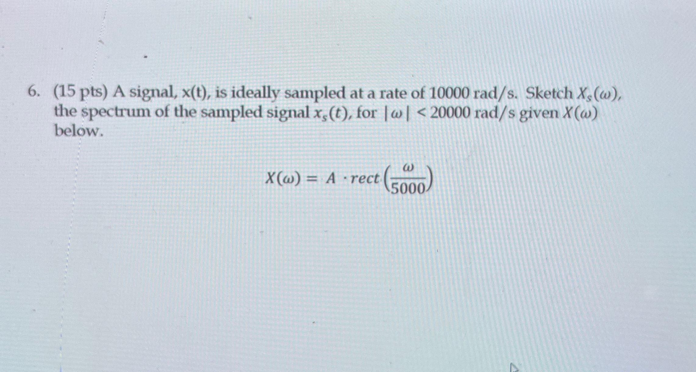 Solved (15 ﻿pts) ﻿A signal, x(t), ﻿is ideally sampled at a | Chegg.com