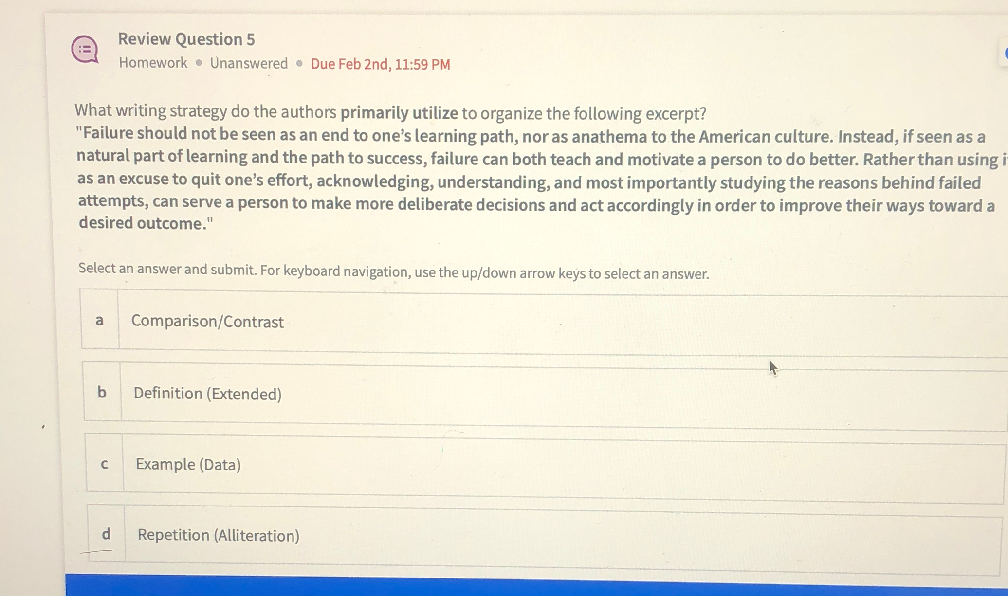 Solved Review Question 5Homework * ﻿Unanswered * ﻿Due Feb | Chegg.com