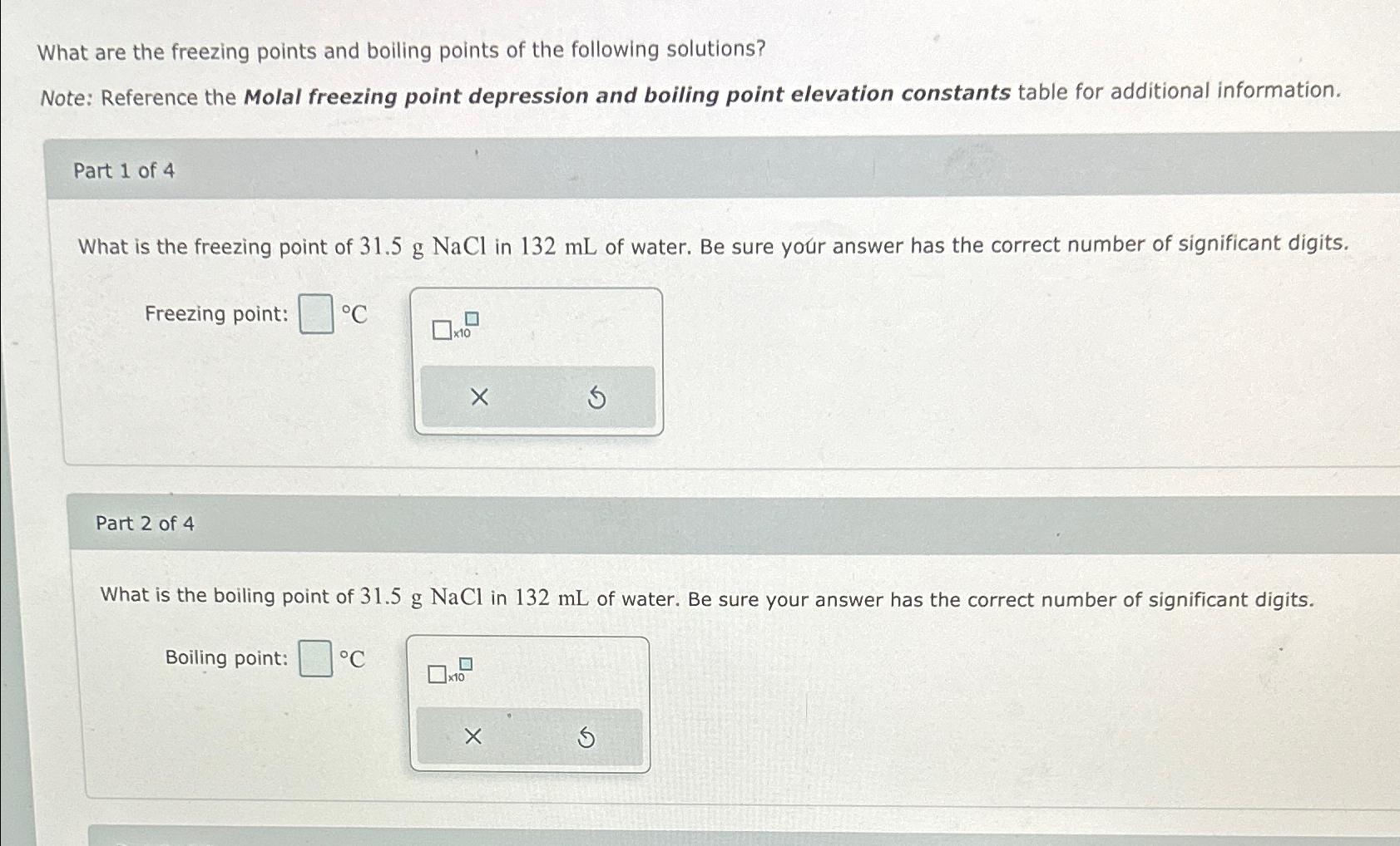 Solved What are the freezing points and boiling points of | Chegg.com