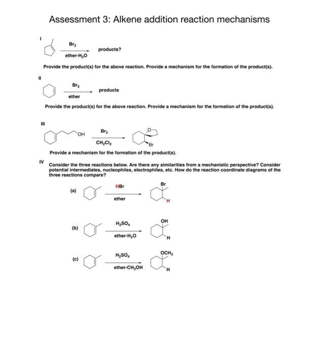 Solved Assessment 3: Alkene addition reaction mechanisms 1 | Chegg.com