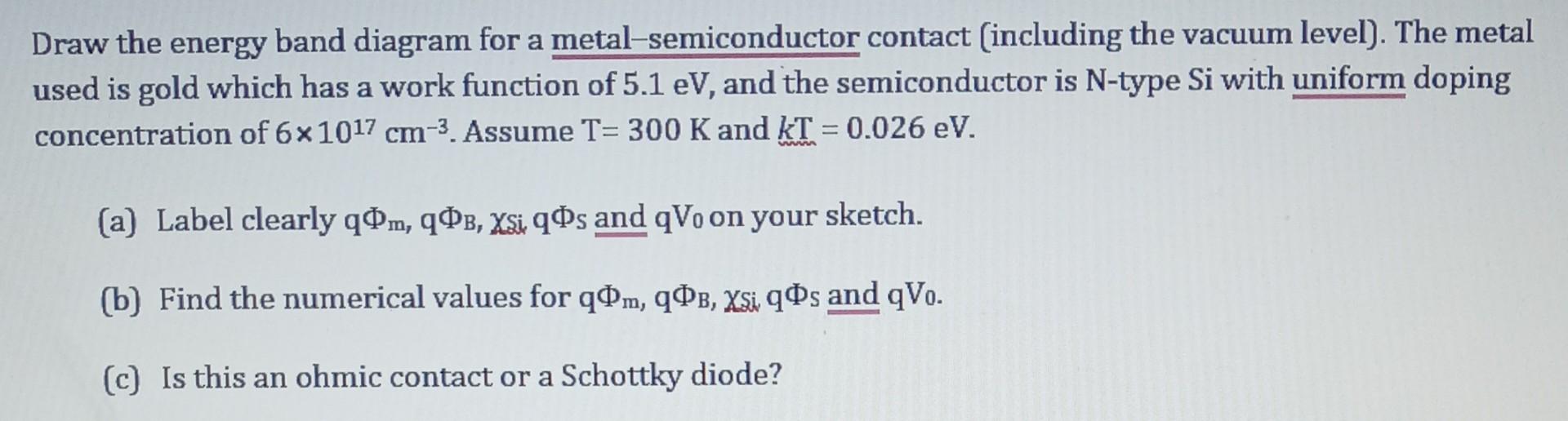 Solved Draw the energy band diagram for a | Chegg.com