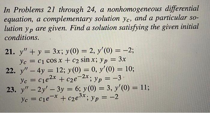 Solved Yp In Problems 21 Through 24 A Nonhomogeneous 