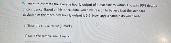 Solved You want to estimate the average hourly output of a | Chegg.com