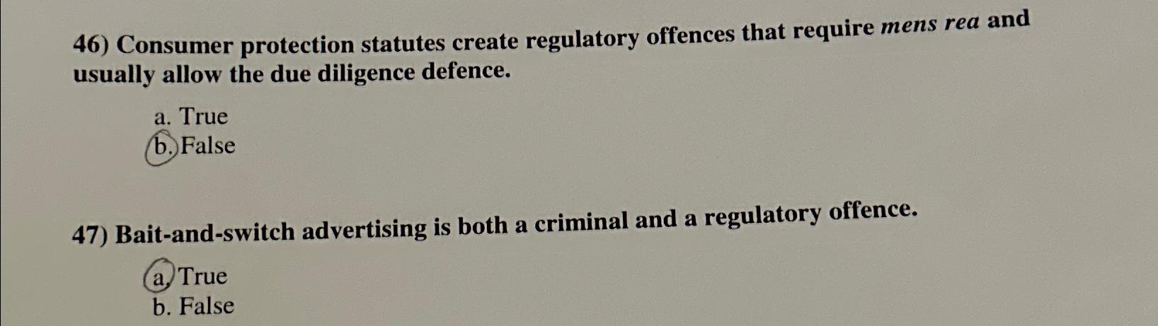 Solved Consumer protection statutes create regulatory | Chegg.com
