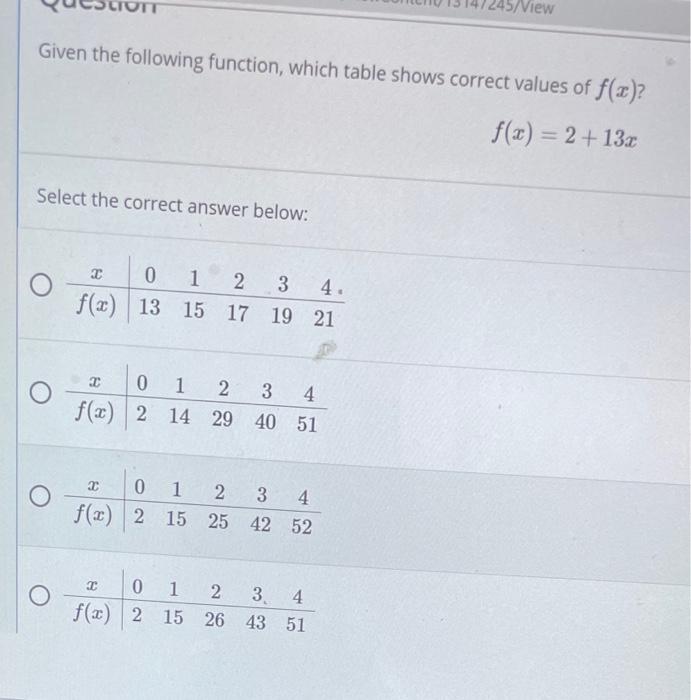 Solved Question Consider the table of values below. 2 0 1 2 | Chegg.com