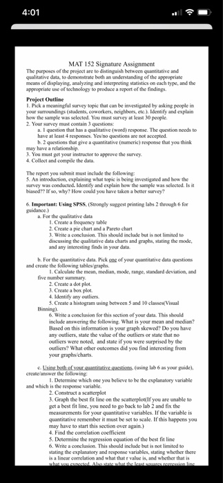 4:01 MAT 152 Signature Assignment The purposes of the | Chegg.com
