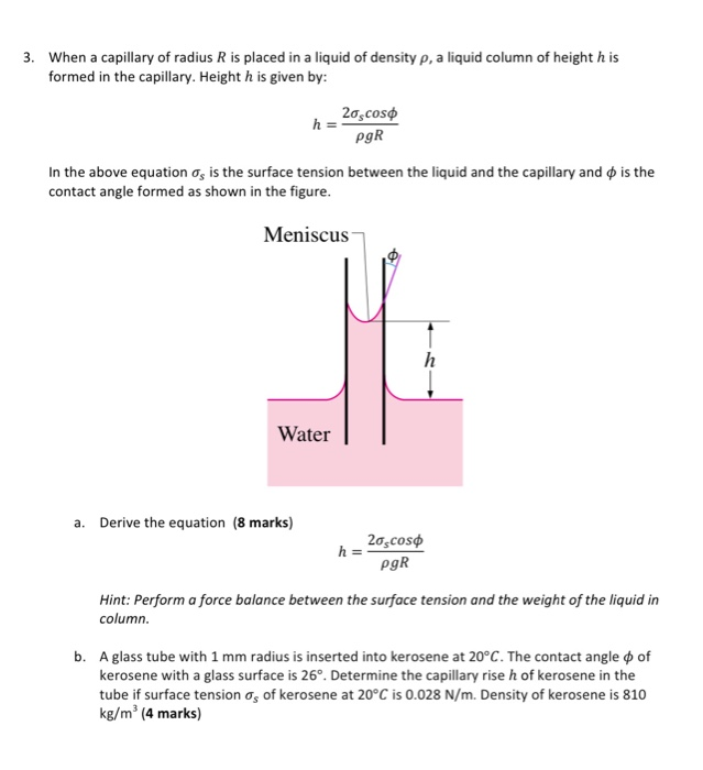 Solved 3. When a capillary of radius R is placed in a liquid | Chegg.com