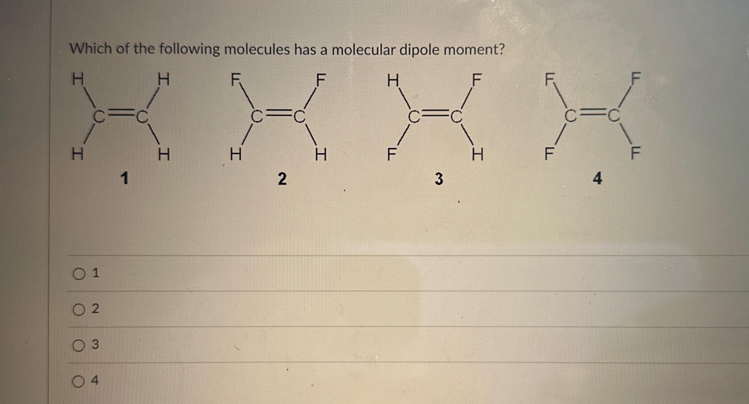 Solved Which of the following molecules has a molecular | Chegg.com