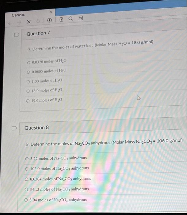 7. Determine the moles of water lost (Molar Mass | Chegg.com