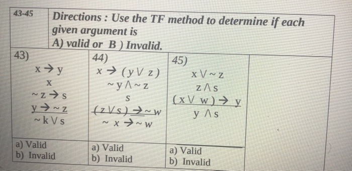 Solved 43 45 Directions Use The Tf Method To Determine If