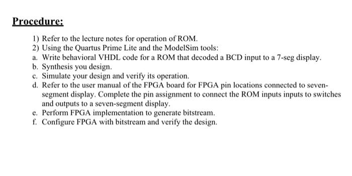 Solved Procedure 1 Refer To The Lecture Notes For
