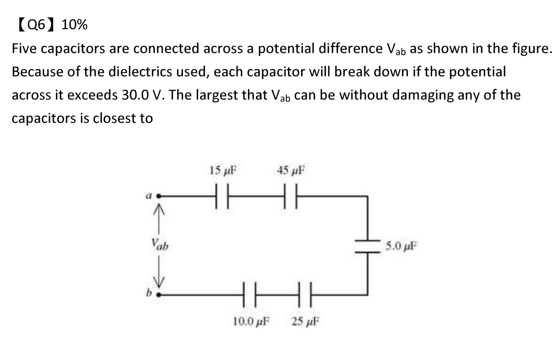 Solved 【Q6】10%Five capacitors are connected across a | Chegg.com