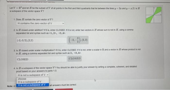 Solved Let V=R2 and let H be the subset of V of all points | Chegg.com