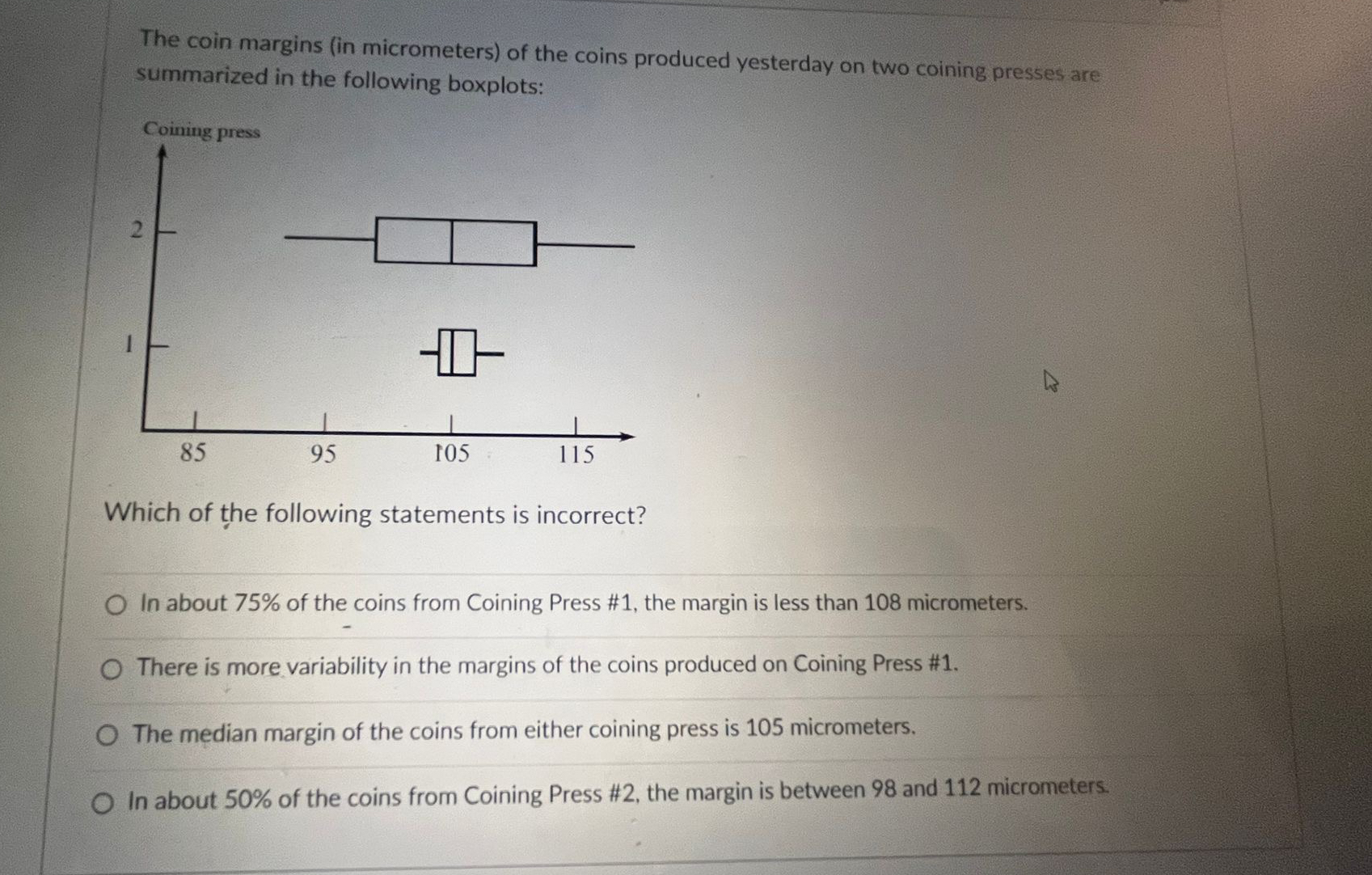 Solved The coin margins (in micrometers) ﻿of the coins | Chegg.com