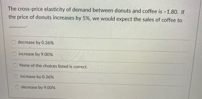 Solved The cross-price elasticity of demand between donuts | Chegg.com