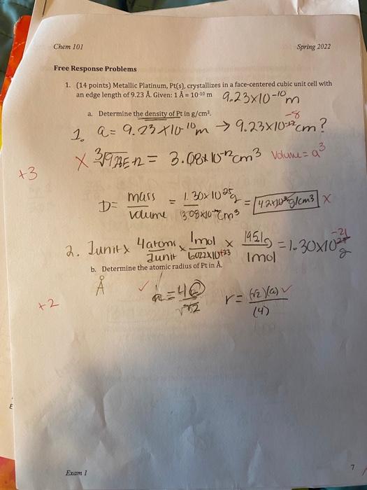 Solved Chem 101 Spring 2022 Free Response Problems 1. (14 | Chegg.com