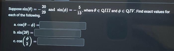 Solved Suppose sin(0) each of the following. a.cos(0 - 0) | Chegg.com