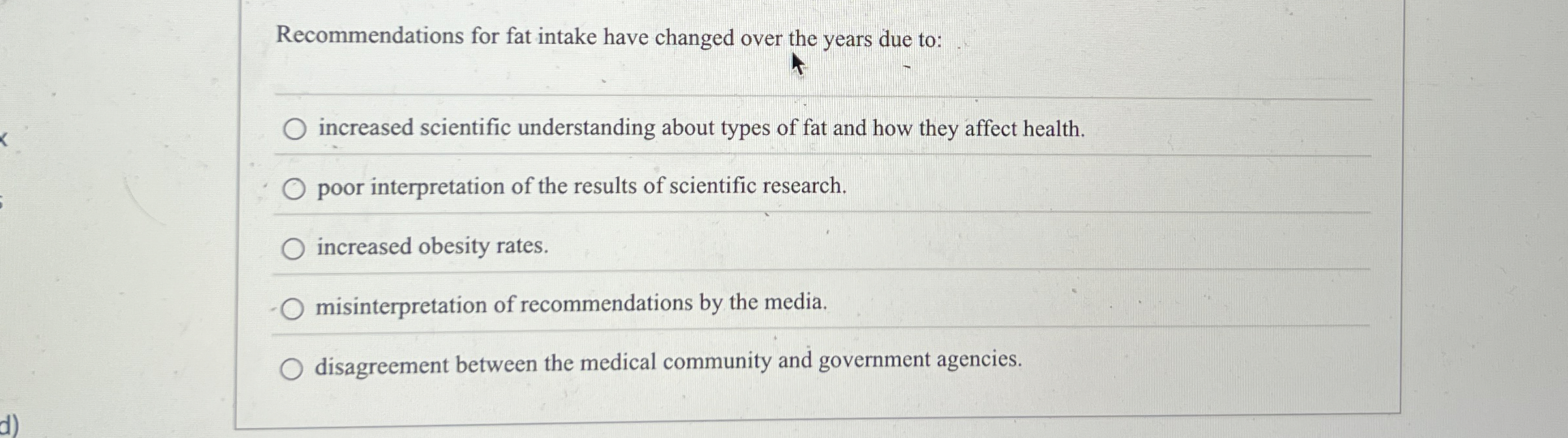 Solved Recommendations for fat intake have changed over the | Chegg.com