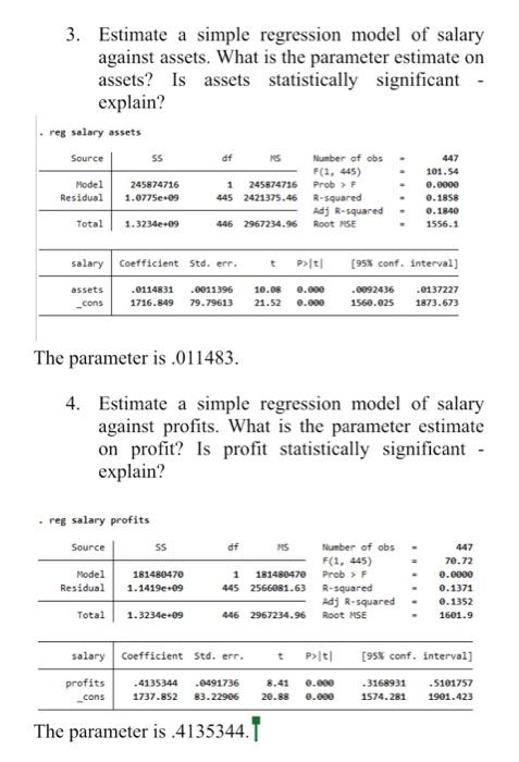 Solved 3. Estimate a simple regression model of salary | Chegg.com