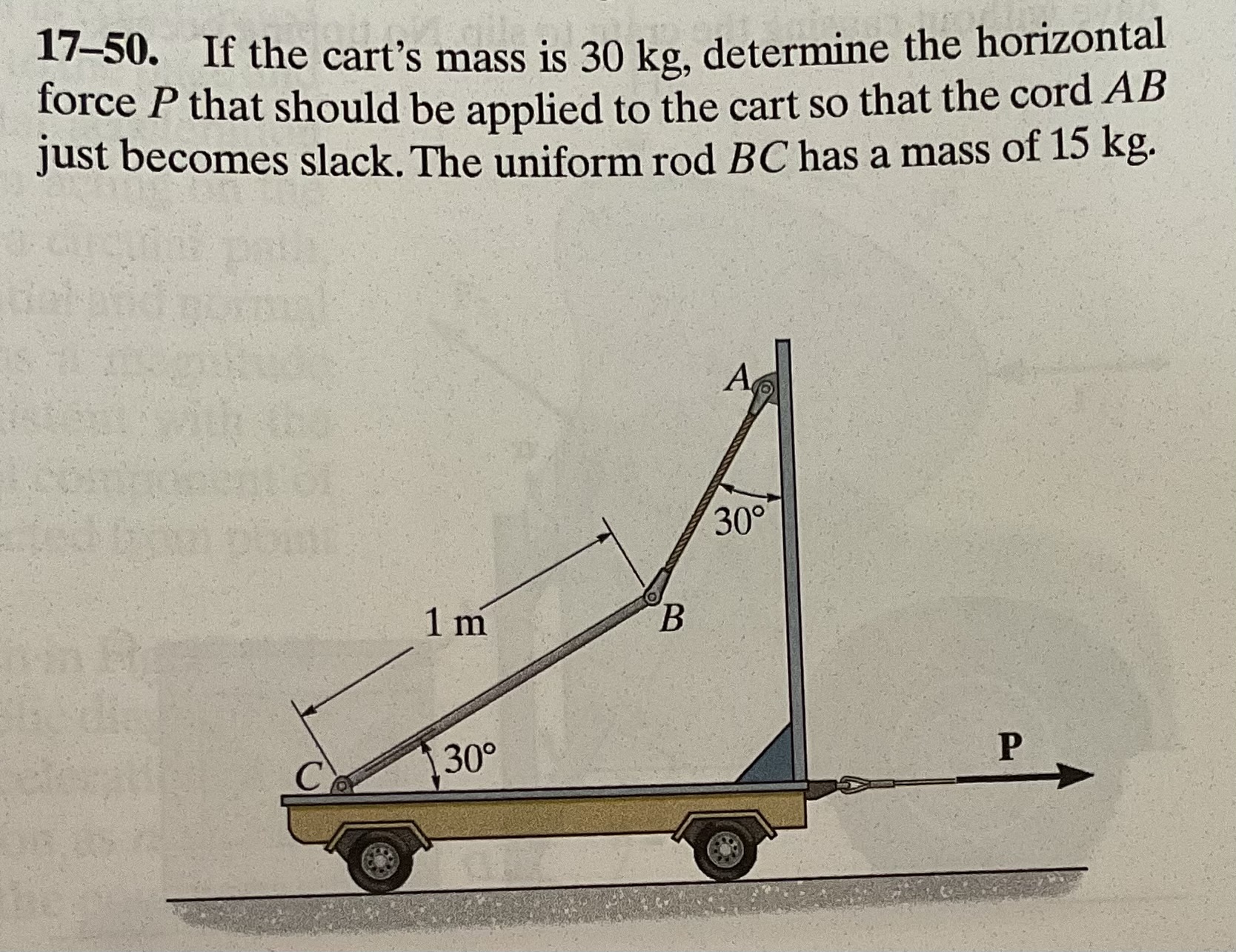 Solved 17-50. ﻿If the cart's mass is 30kg, ﻿determine the | Chegg.com