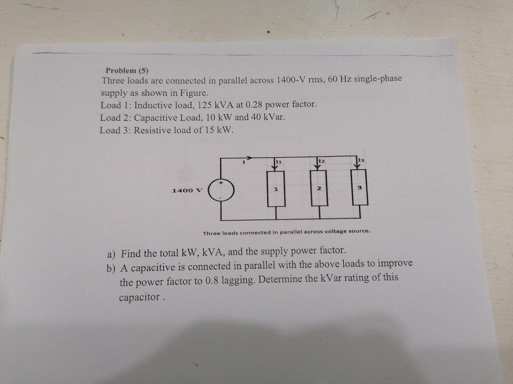 Solved Problem (5) Three loads are connected in parallel | Chegg.com
