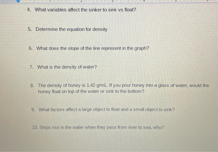 Solved 4. What variables affect the sinker to sink vs float? | Chegg.com