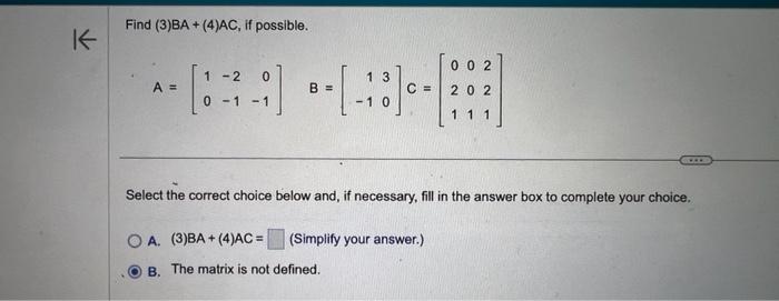 Solved Find (3)BA + (4)AC, if possible. | Chegg.com